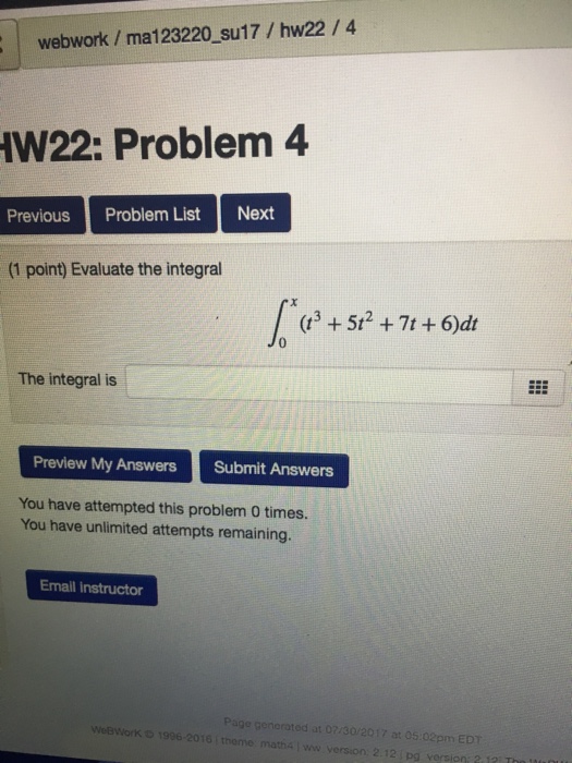 Solved webwork / ma123220_su17/ hw22/4 HW22: Problem 4 | Chegg.com