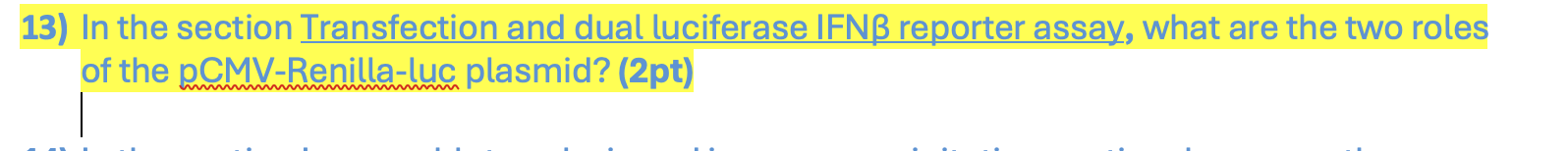 Solved 13) ﻿In the section Transfection and dual luciferase | Chegg.com