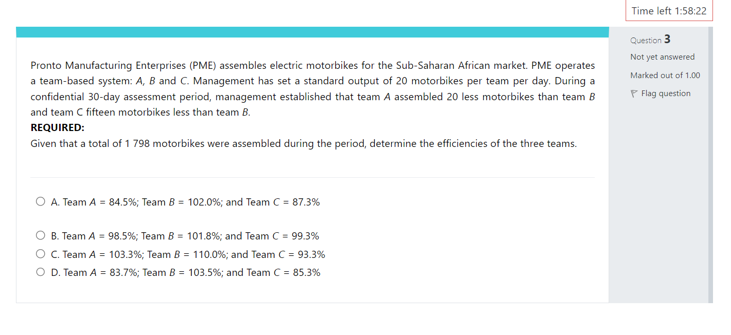Solved Question 3 Pronto Manufacturing Enterprises (PME) | Chegg.com