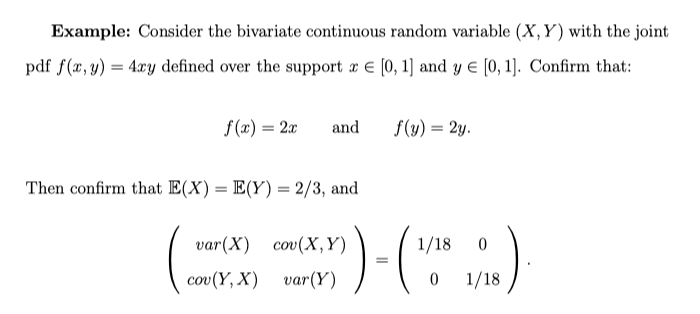 Solved Example: Consider the bivariate continuous random | Chegg.com