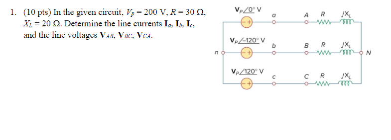 Solved Determine line currents Ia, Ib, Ic, and the line | Chegg.com
