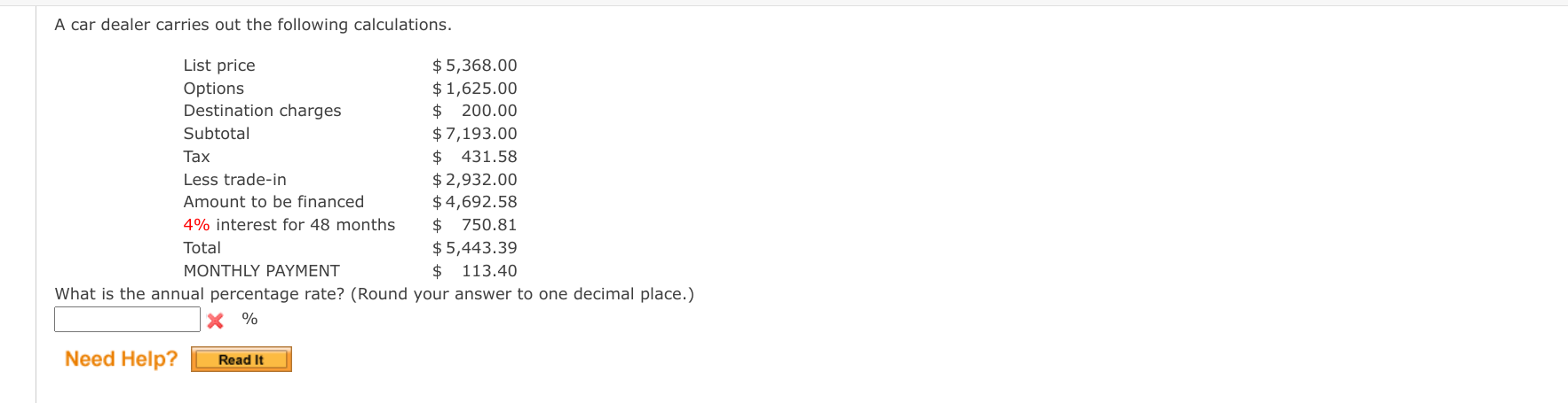 Solved A car dealer carries out the following calculations. | Chegg.com