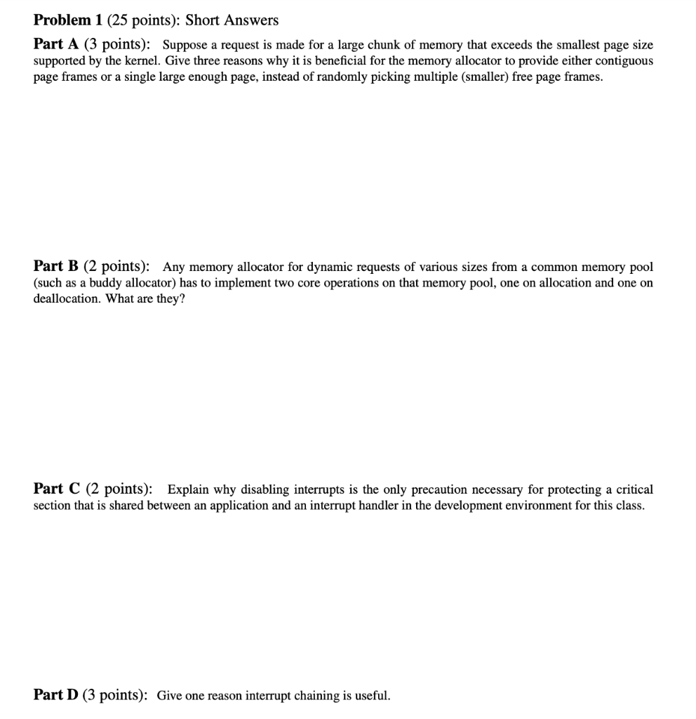 Solved Problem 1 (25 points): Short Answers Part A (3 | Chegg.com