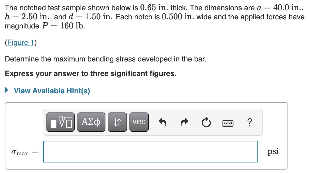Solved The notched test sample shown below is 0.65 in. | Chegg.com