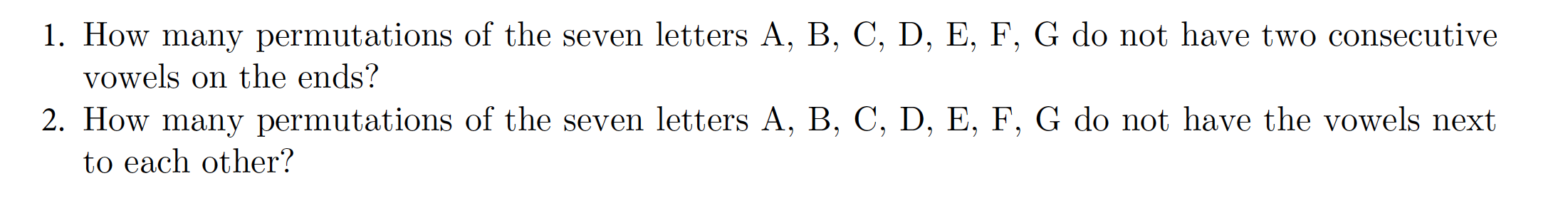 Solved 1. How many permutations of the seven letters A, B, | Chegg.com