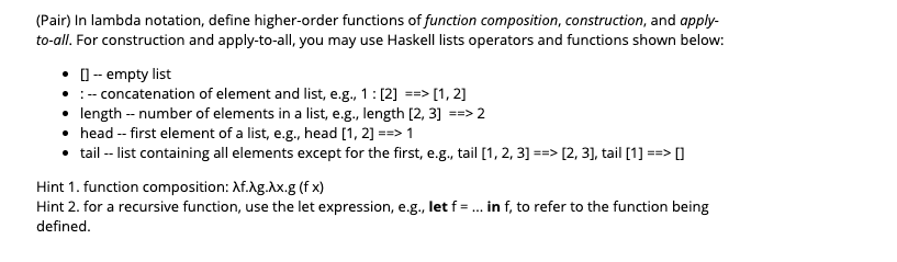 (Pair) In lambda notation, define higher-order | Chegg.com (Pair) In lambda notation, define higher-order | Chegg.com
