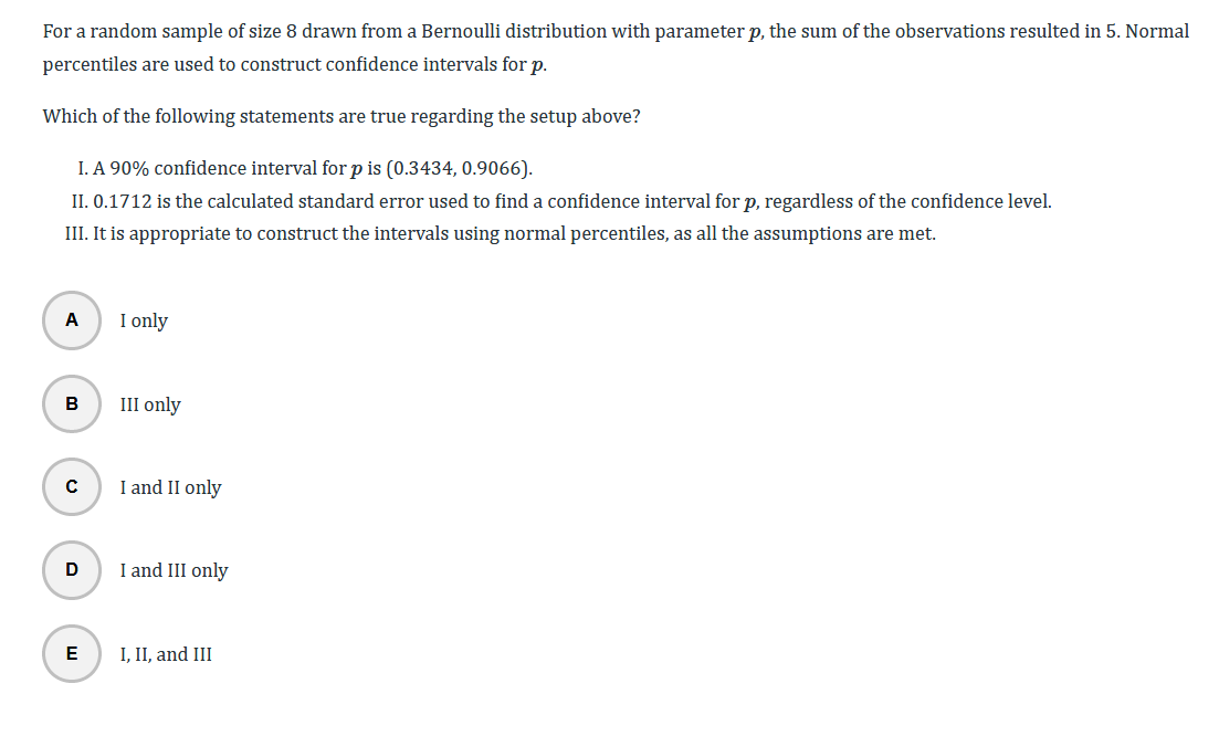 Solved For a random sample of size 8 drawn from a Bernoulli | Chegg.com