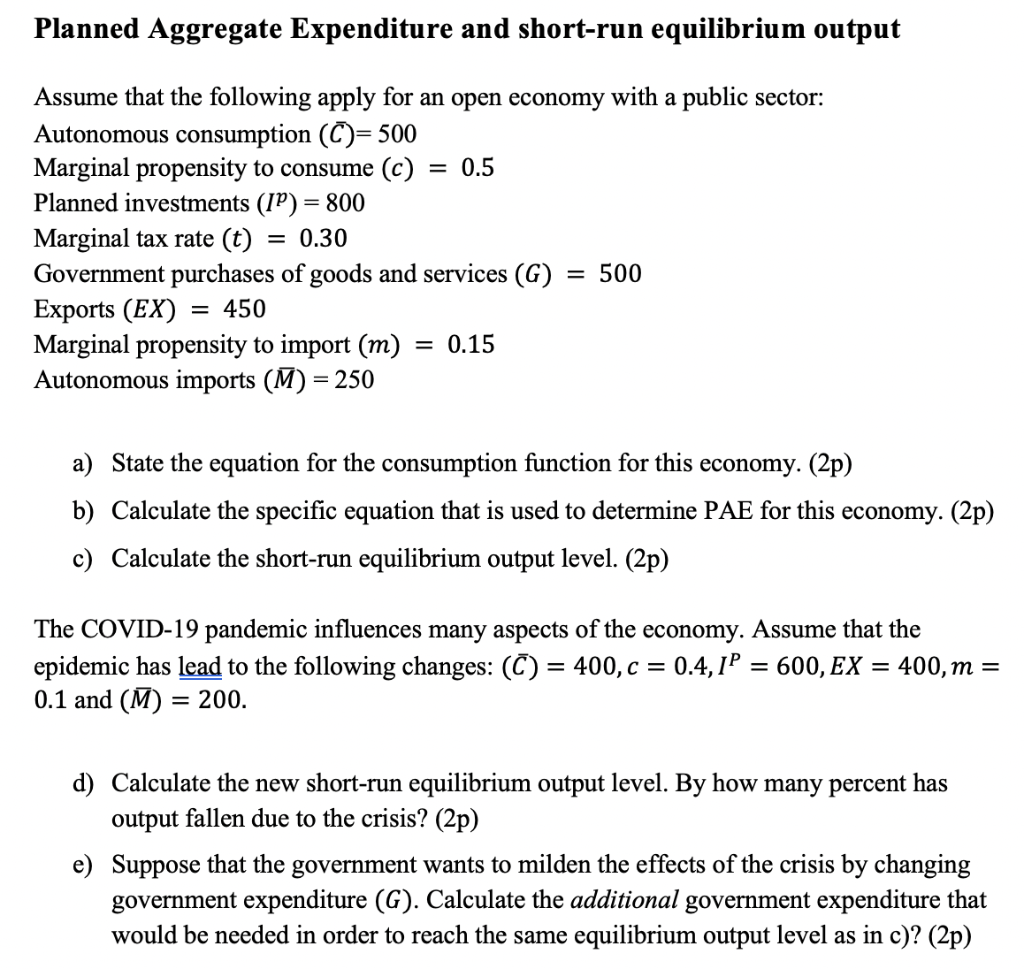 Solved Planned Aggregate Expenditure and short-run | Chegg.com