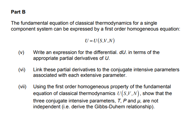 Solved The fundamental equation of classical thermodynamics | Chegg.com