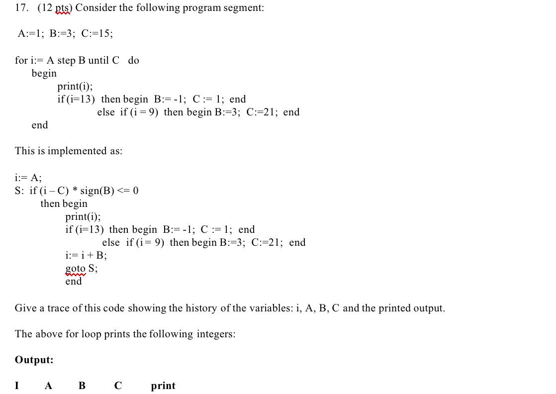 Solved 17. (12 pts) Consider the following program segment: | Chegg.com