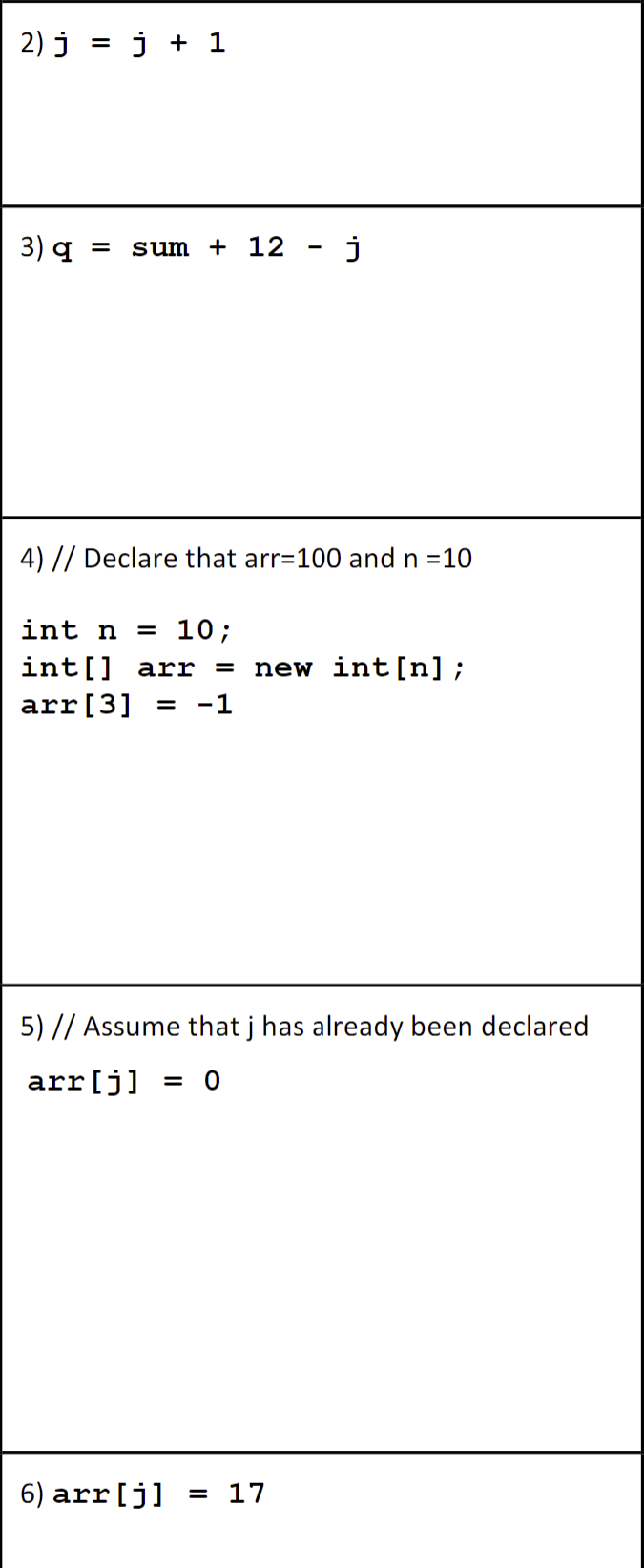 Solved 2) j = j + 1 3) a = sum + 12 j 4) // Declare that | Chegg.com