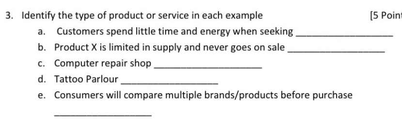 Solved Match type of product or service.(convience, | Chegg.com