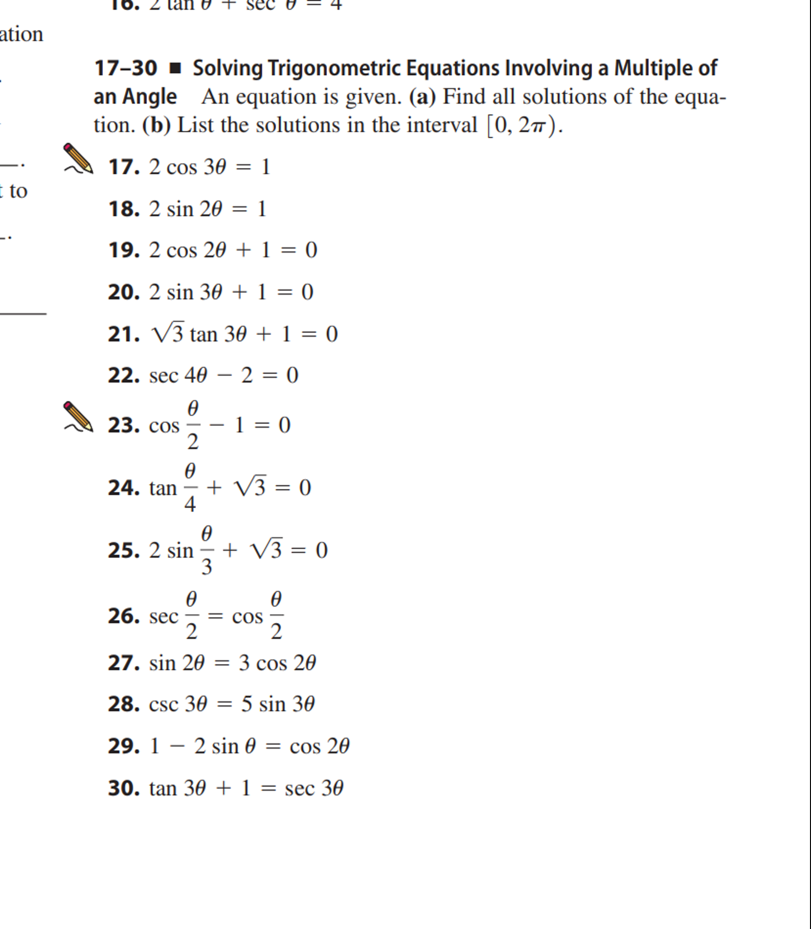 17-30 ﻿Solving Trigonometric Equations Involving a | Chegg.com
