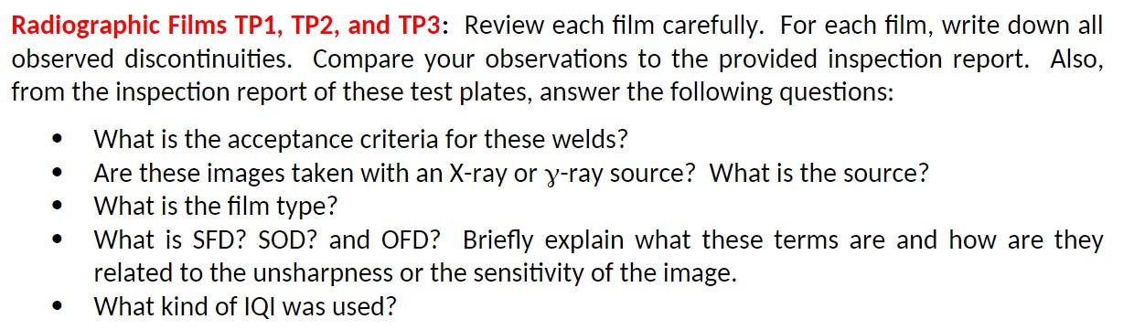 Radiographic Films TP1, TP2, and TP3: Review each | Chegg.com