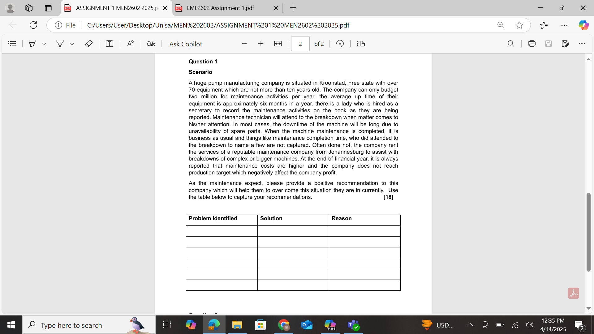 Solved Question 1 ﻿Scenario A huge pump manufacturing | Chegg.com