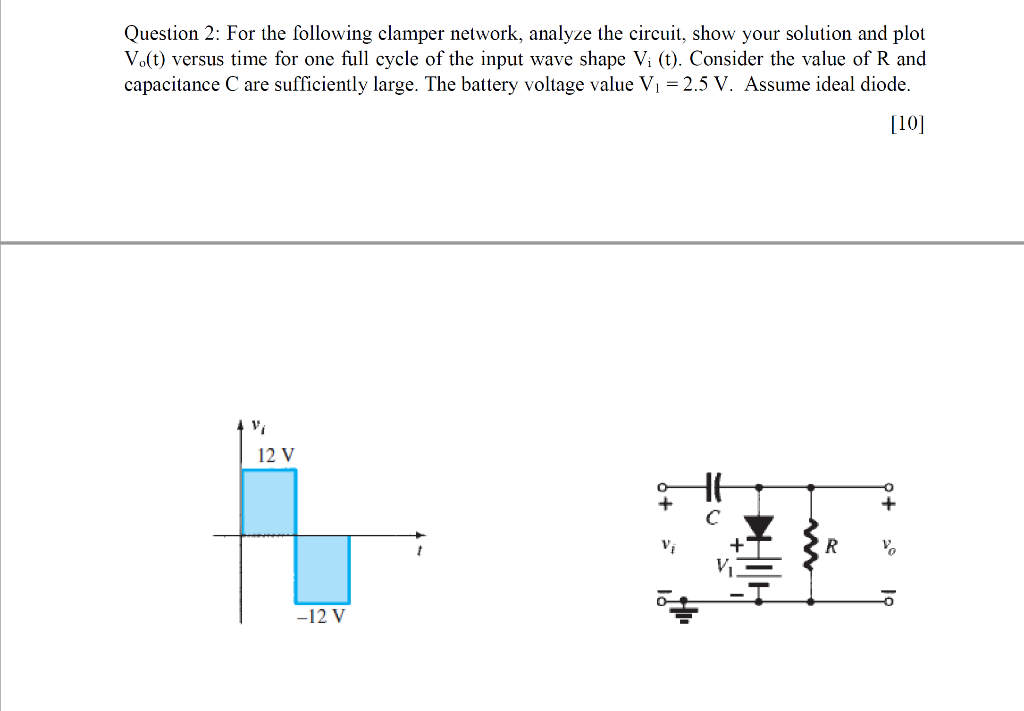 Solved For the following clamper network, analyze the | Chegg.com