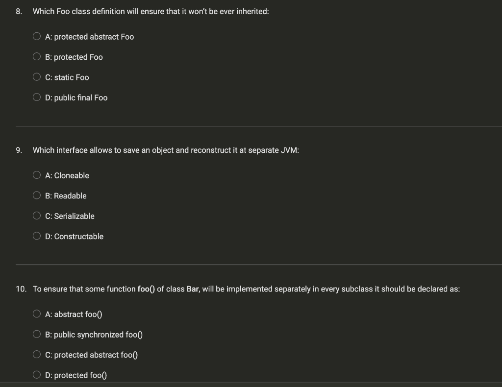 Solved 8 Which Foo Class Definition Will Ensure That It 