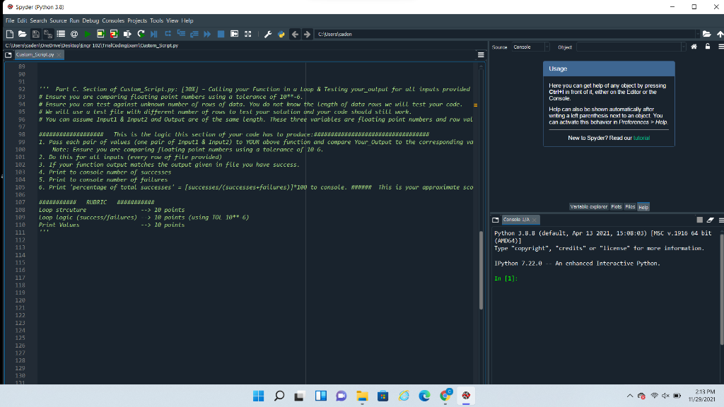 Spyder (Python 38) SOUTH Console Object Usage Here | Chegg.com