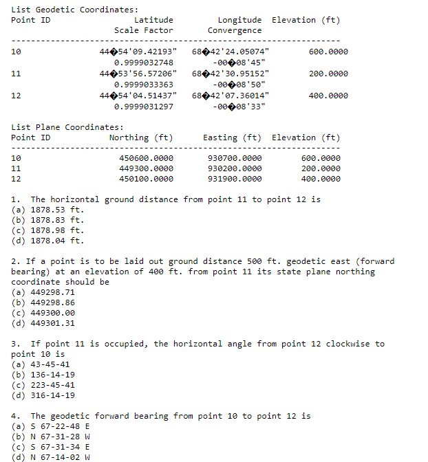 Solved List Geodetic Coordinates: Point ID Latitude Scale | Chegg.com