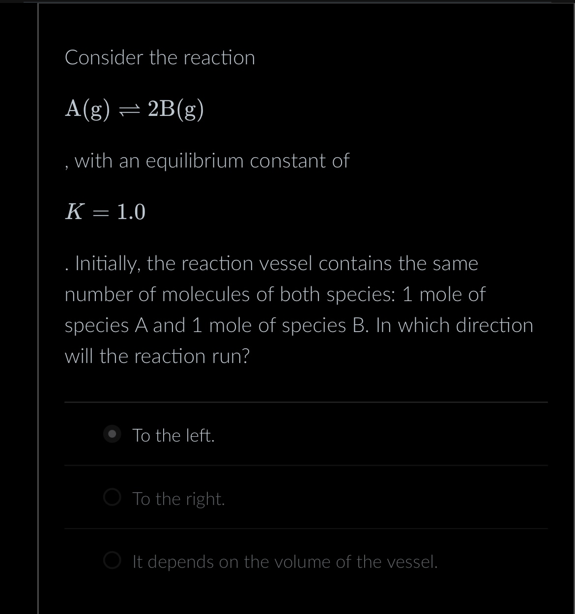 Solved Consider the reaction A(g)⇌2 B( g) , with an | Chegg.com