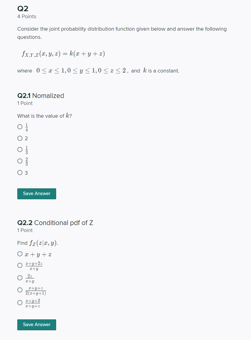 Solved Q2 4 Points Consider the joint probability | Chegg.com