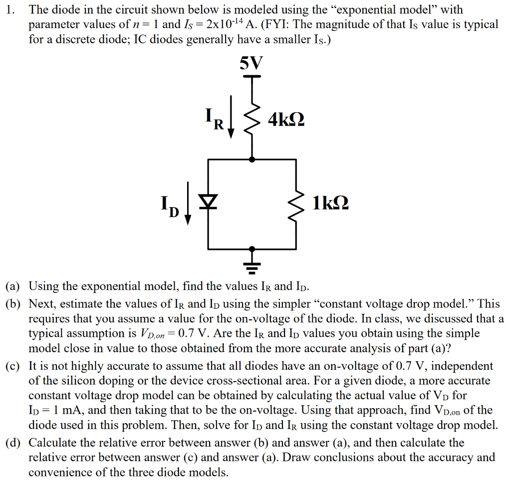 Solved 1. The diode in the circuit shown below is modeled | Chegg.com