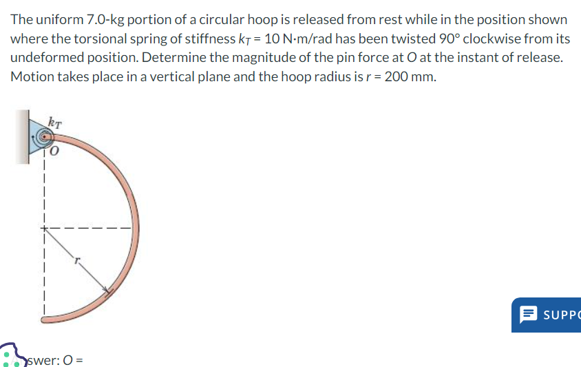 Solved The uniform 7.0-kg portion of a circular hoop is | Chegg.com