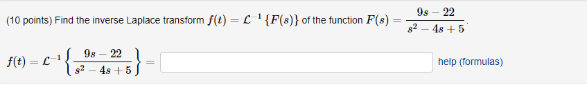 Solved (10 points) Find the inverse Laplace transform | Chegg.com