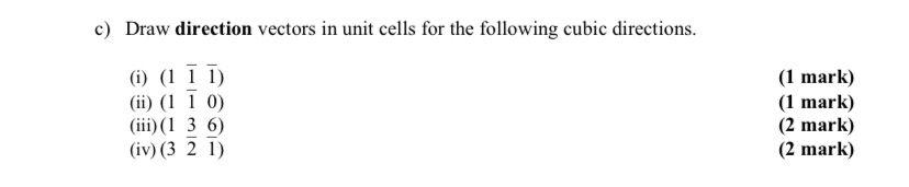 Solved c) Draw direction vectors in unit cells for the | Chegg.com