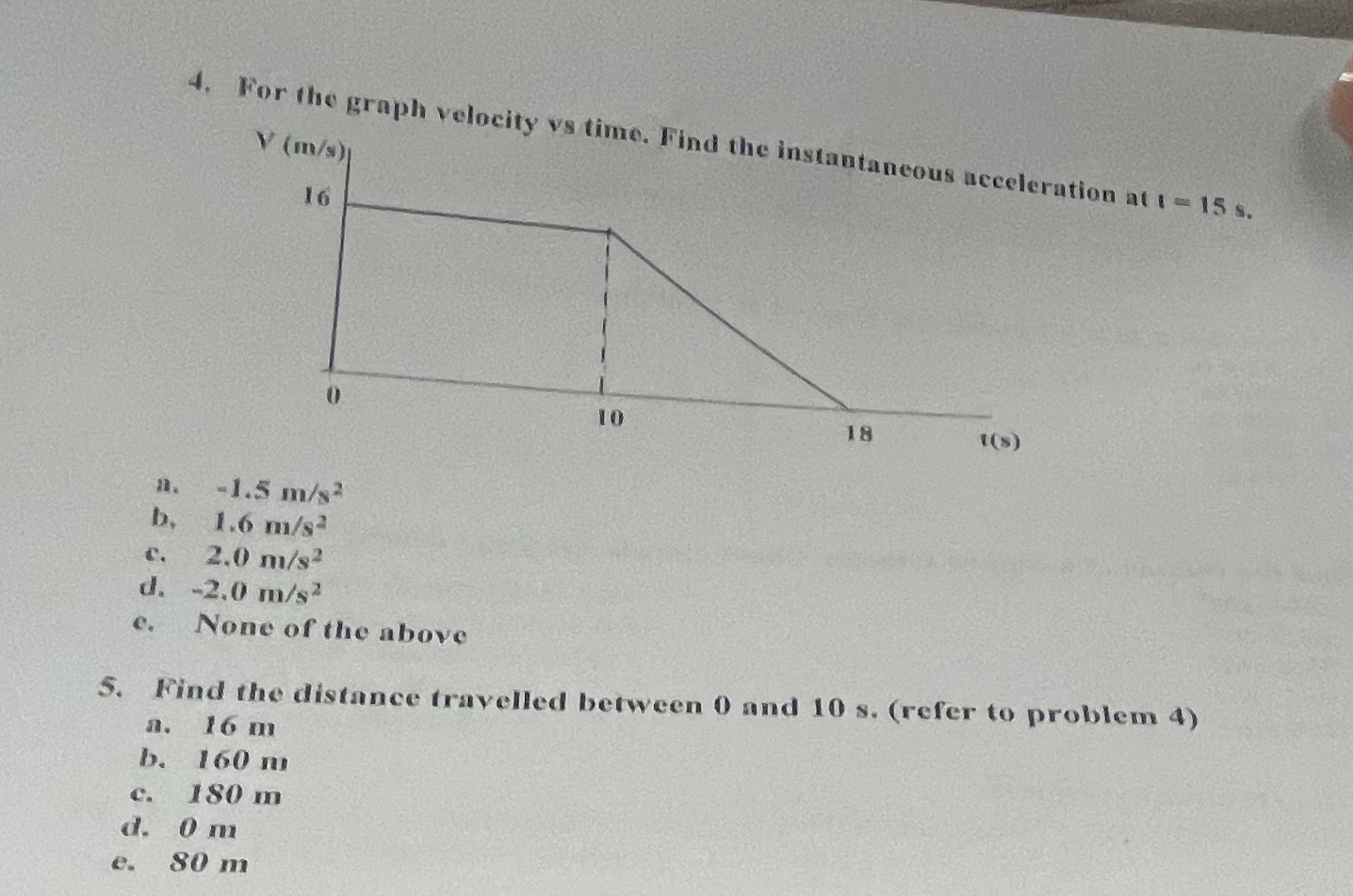 Solved For the graph velocity vs time. Find the | Chegg.com