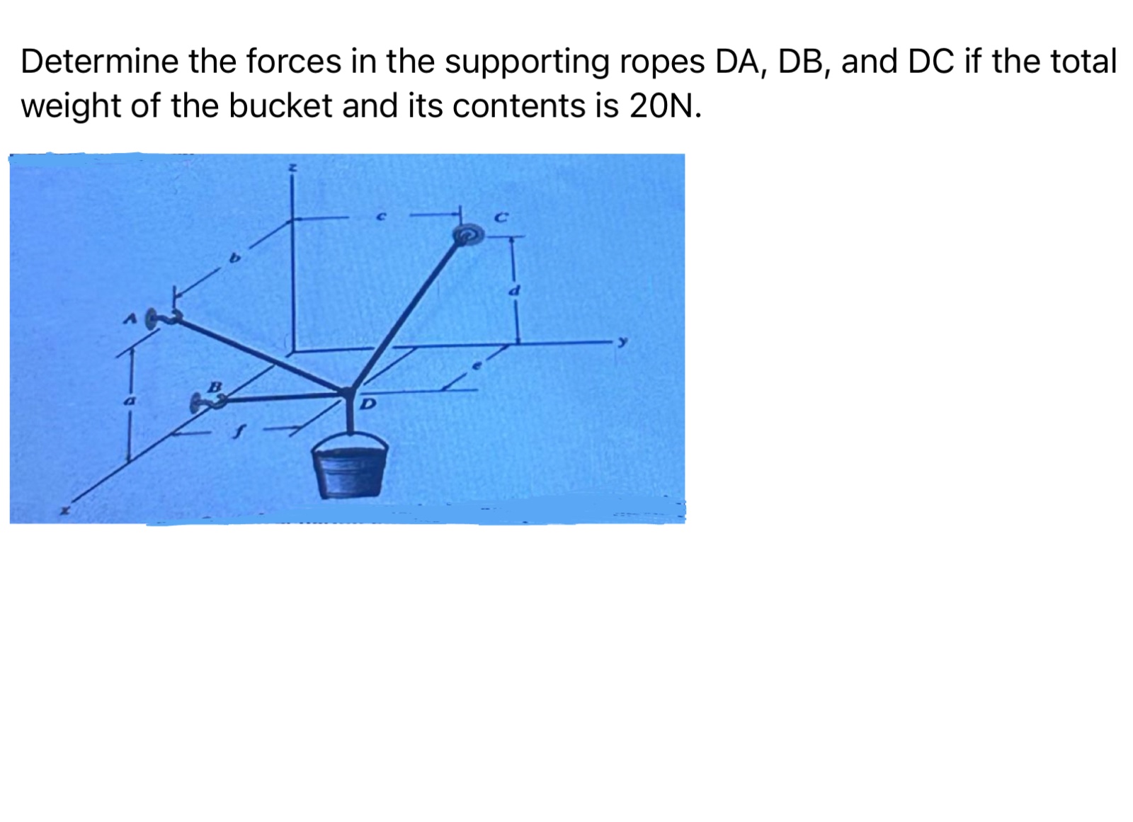 Solved Determine the forces in the supporting ropes DA, ﻿DB, | Chegg.com