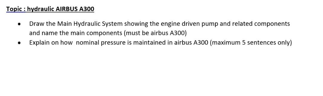 Solved Topic: hydraulic AIRBUS A300 Draw the Main Hydraulic | Chegg.com