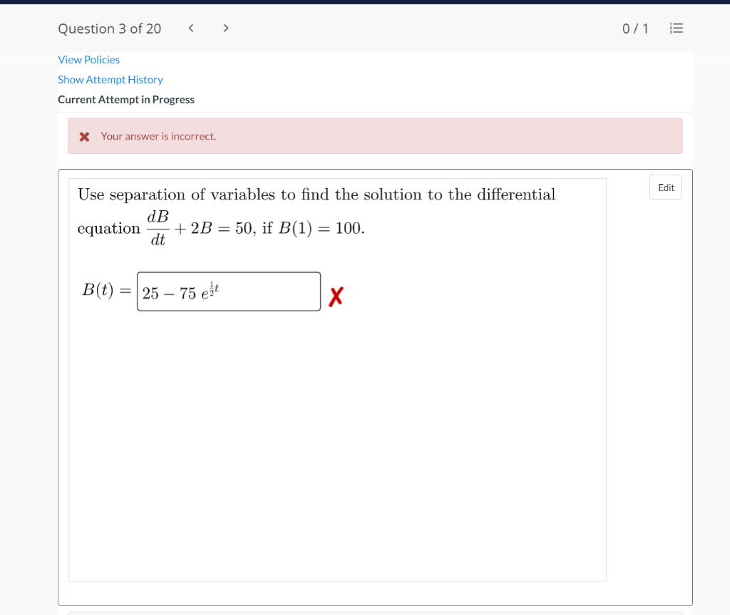 Solved Question 3 of 20 > 0/1 View Policies Show Attempt | Chegg.com