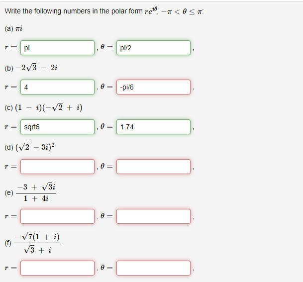 Solved Write the following numbers in the polar form | Chegg.com