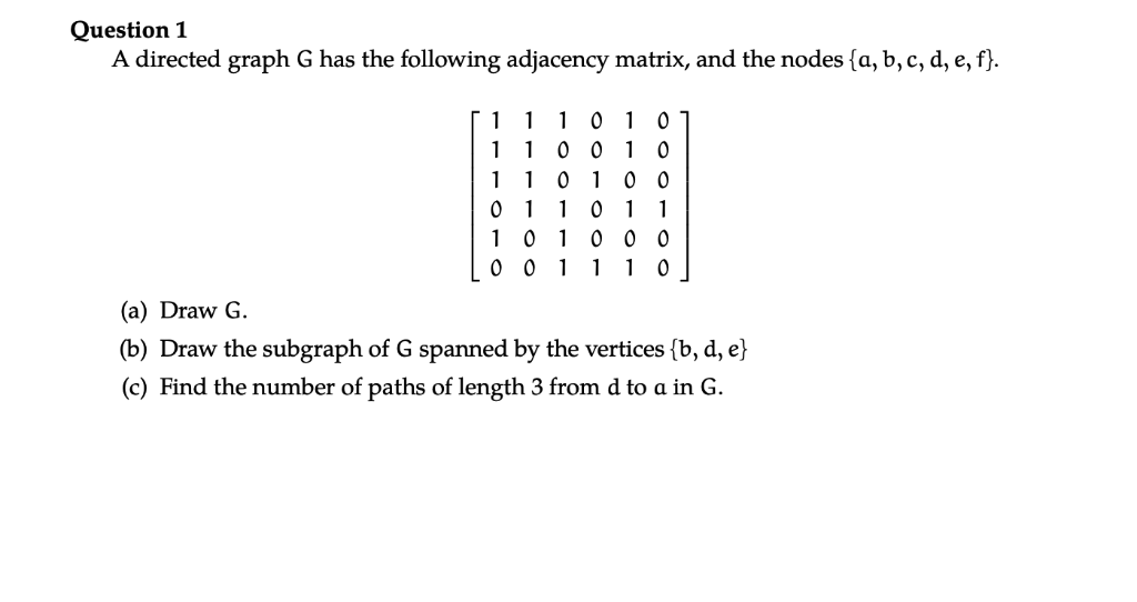 Solved Question 1 A directed graph G has the following | Chegg.com