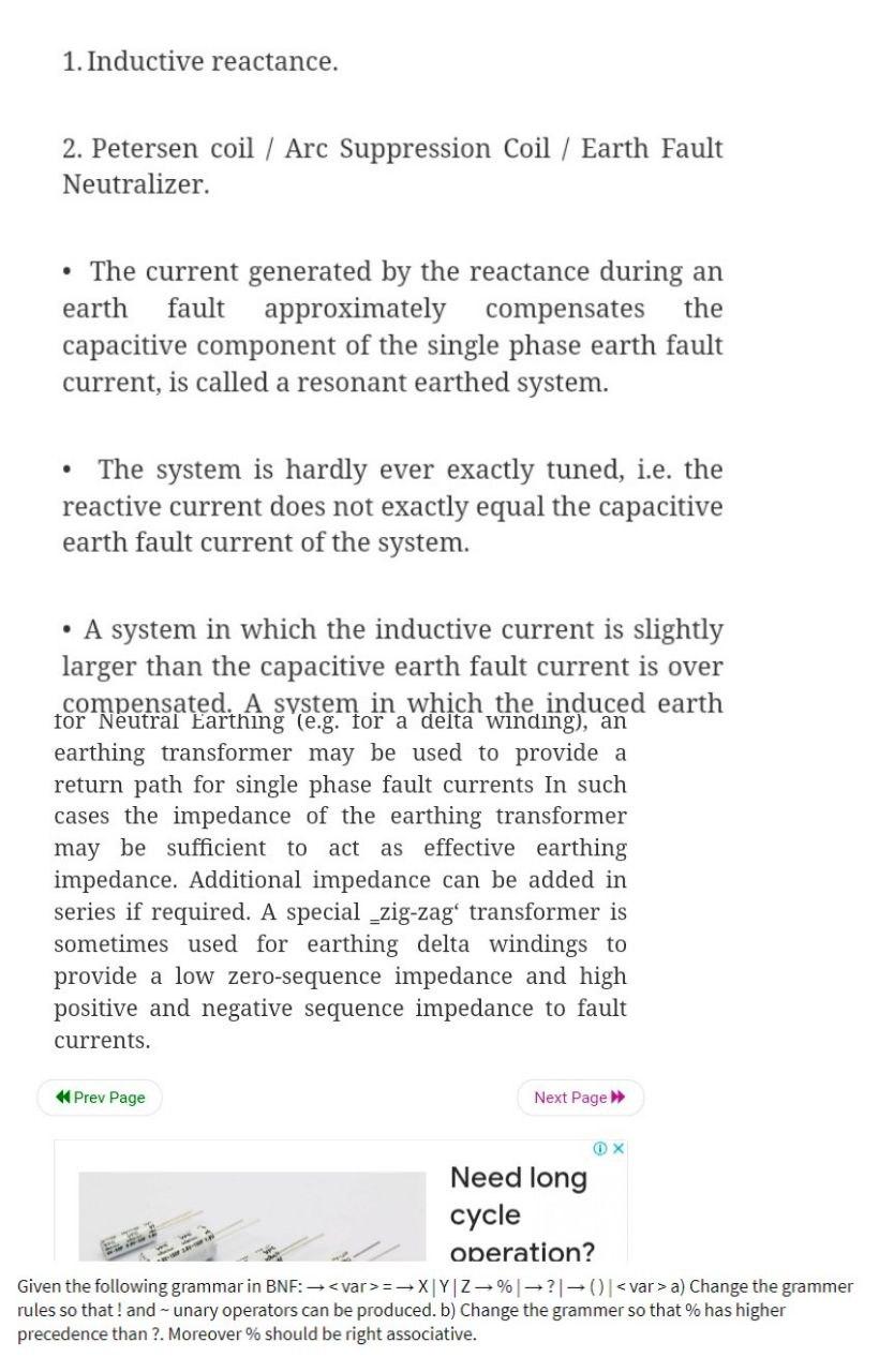 Solved 1. Inductive reactance. 2. Petersen coil / Arc | Chegg.com