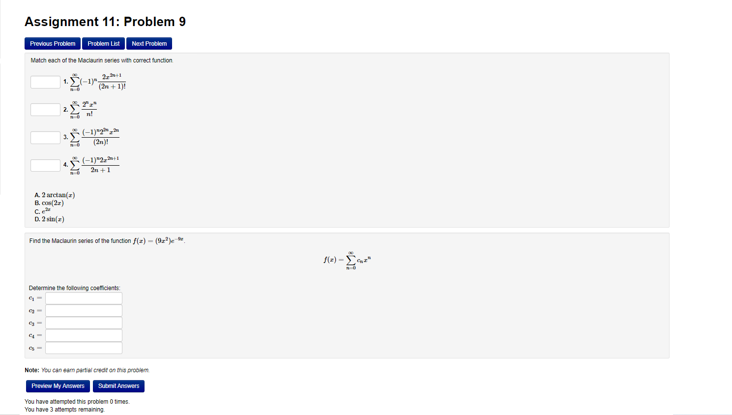 Solved Assignment 11: Problem 9 Previous Problem Problem | Chegg.com