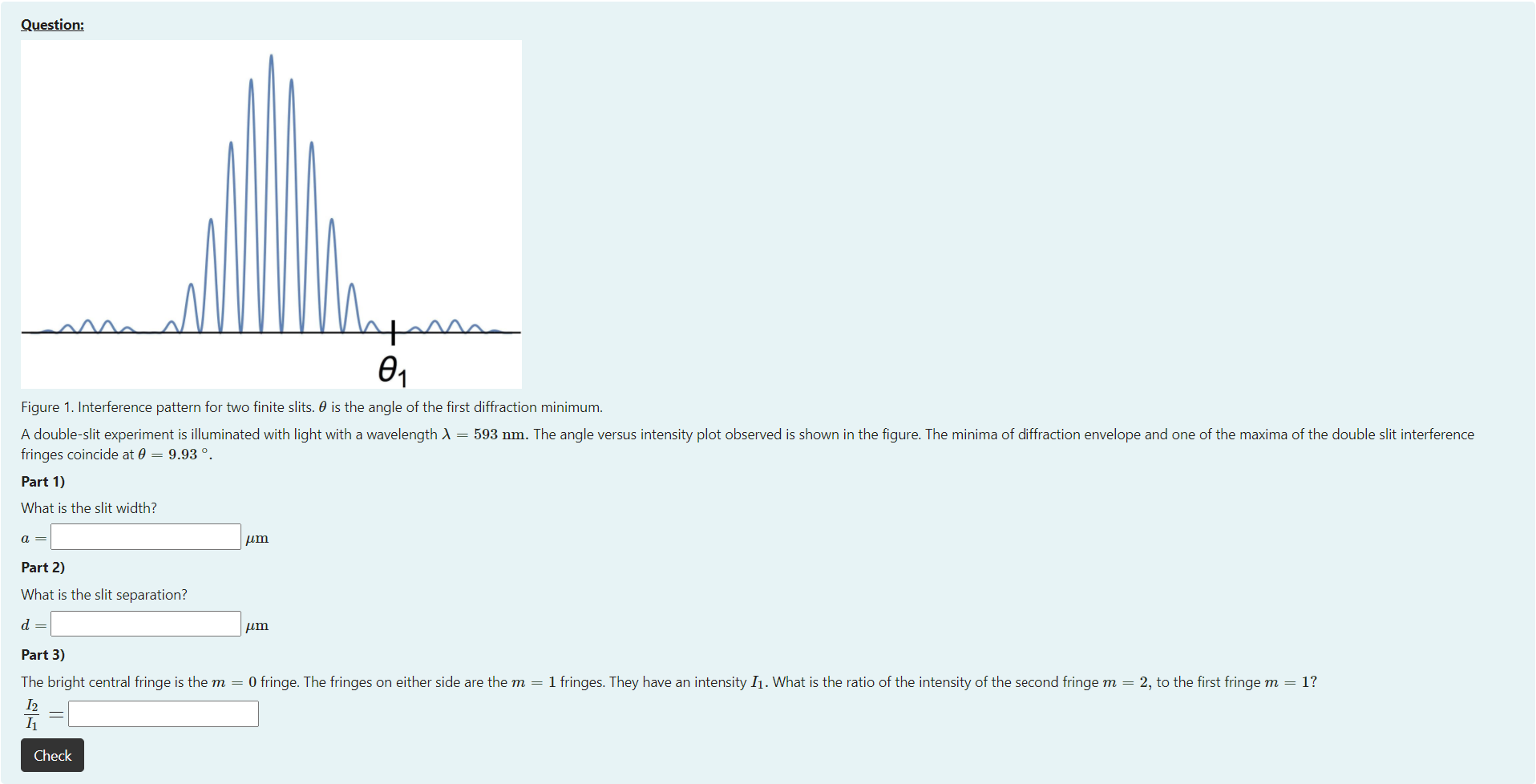 Solved Question: hann ta e Figure 1. Interference pattern | Chegg.com