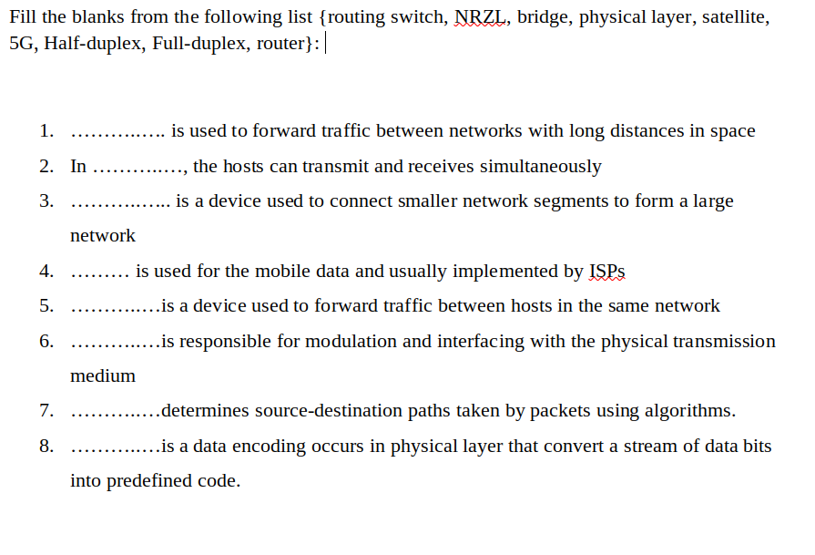 Solved Fill The Blanks From The Following List Routing Chegg