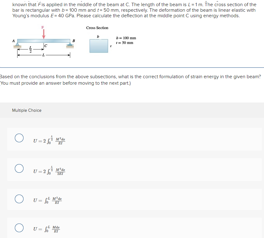 Solved known that Fis applied in the middle of the beam at | Chegg.com