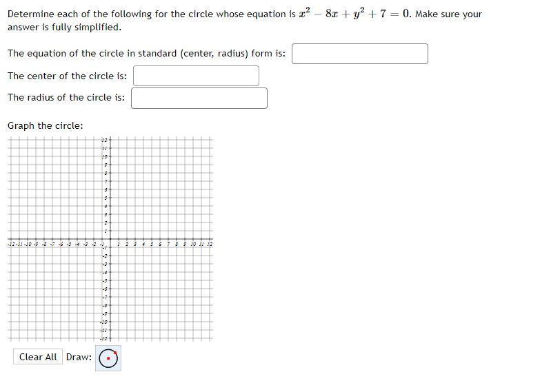 Solved Determine each of the following for the circle whose | Chegg.com