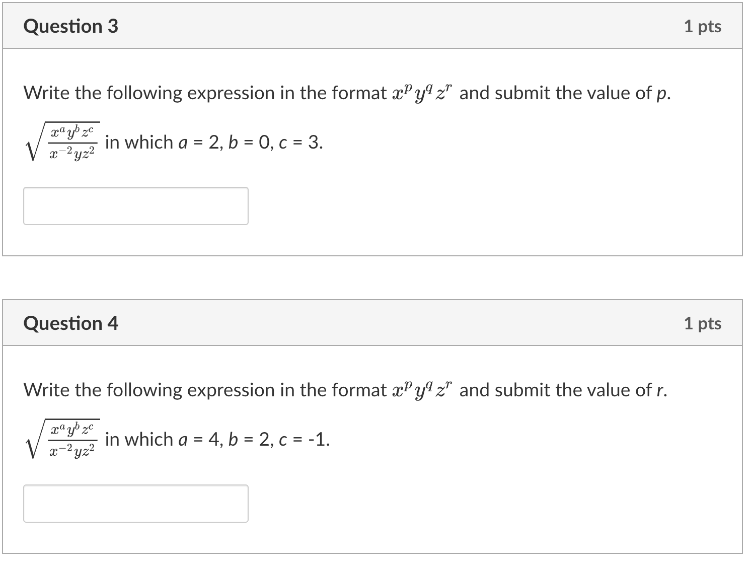 Solved Write the following expression in the format xpyqzr | Chegg.com