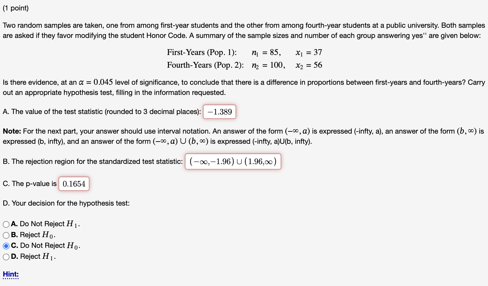 Solved (1 poInt) Two random samples are taken, one from | Chegg.com