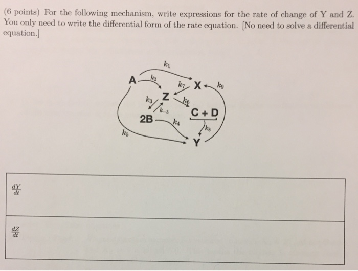 Solved (6 points) For the following mechanism, write | Chegg.com