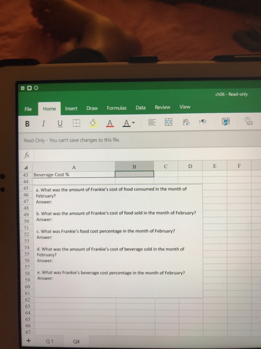 Solved ch06- Read File Home Insert Draw Formulas Data Review | Chegg.com