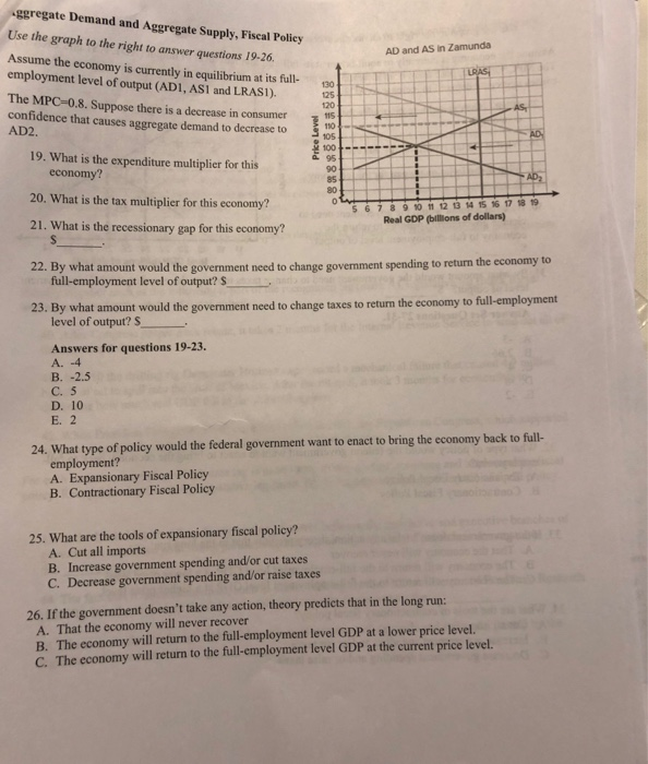 Solved ggregate Demand and Aggregate Supply, Fiscal Policy | Chegg.com