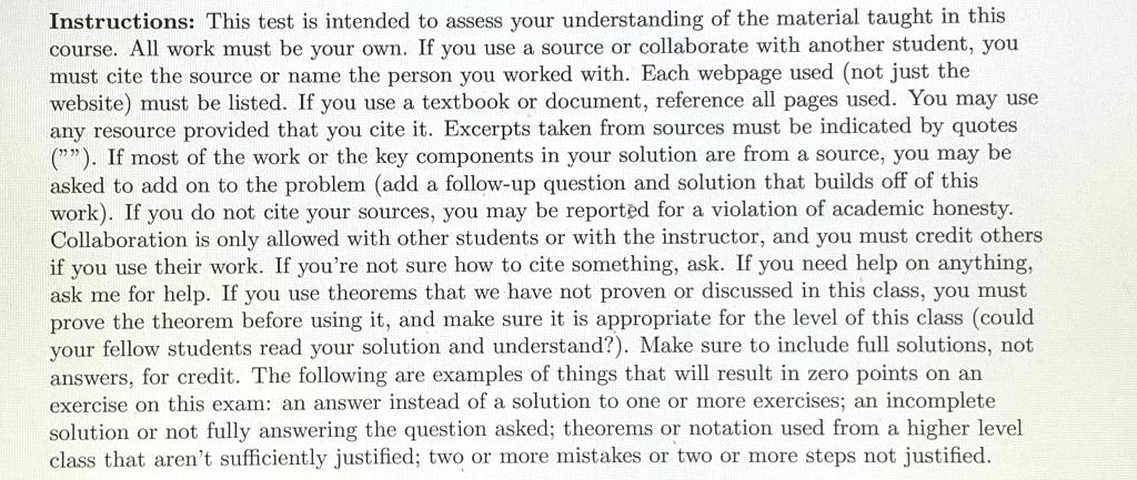 Solved Instructions: This test is intended to assess your | Chegg.com