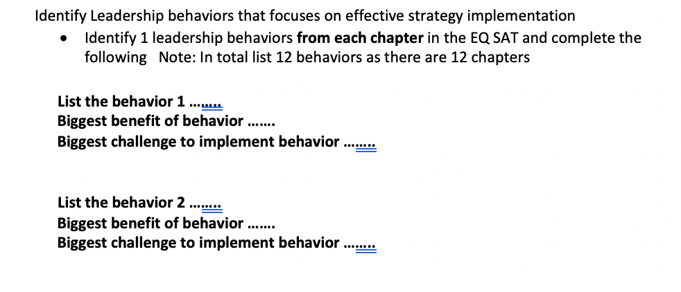 Solved Identify Leadership behaviors that focuses on | Chegg.com