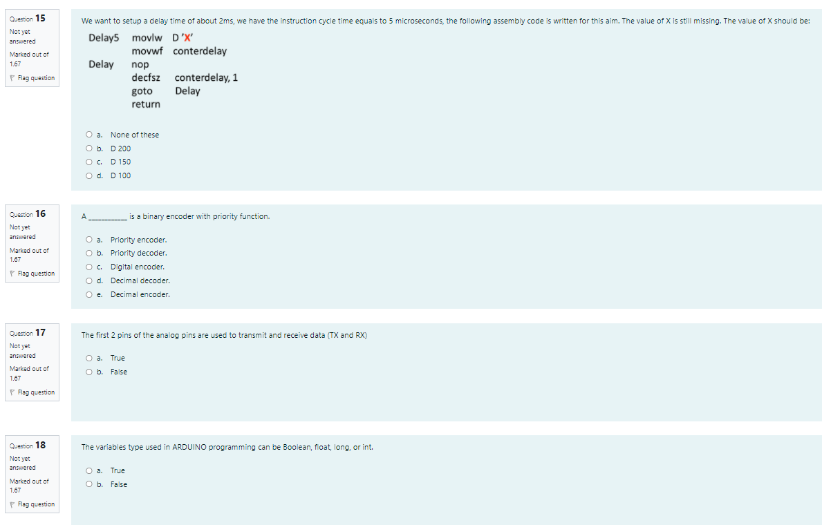 Solved Question 15 Not yet answered Marked out of 1.67 We | Chegg.com