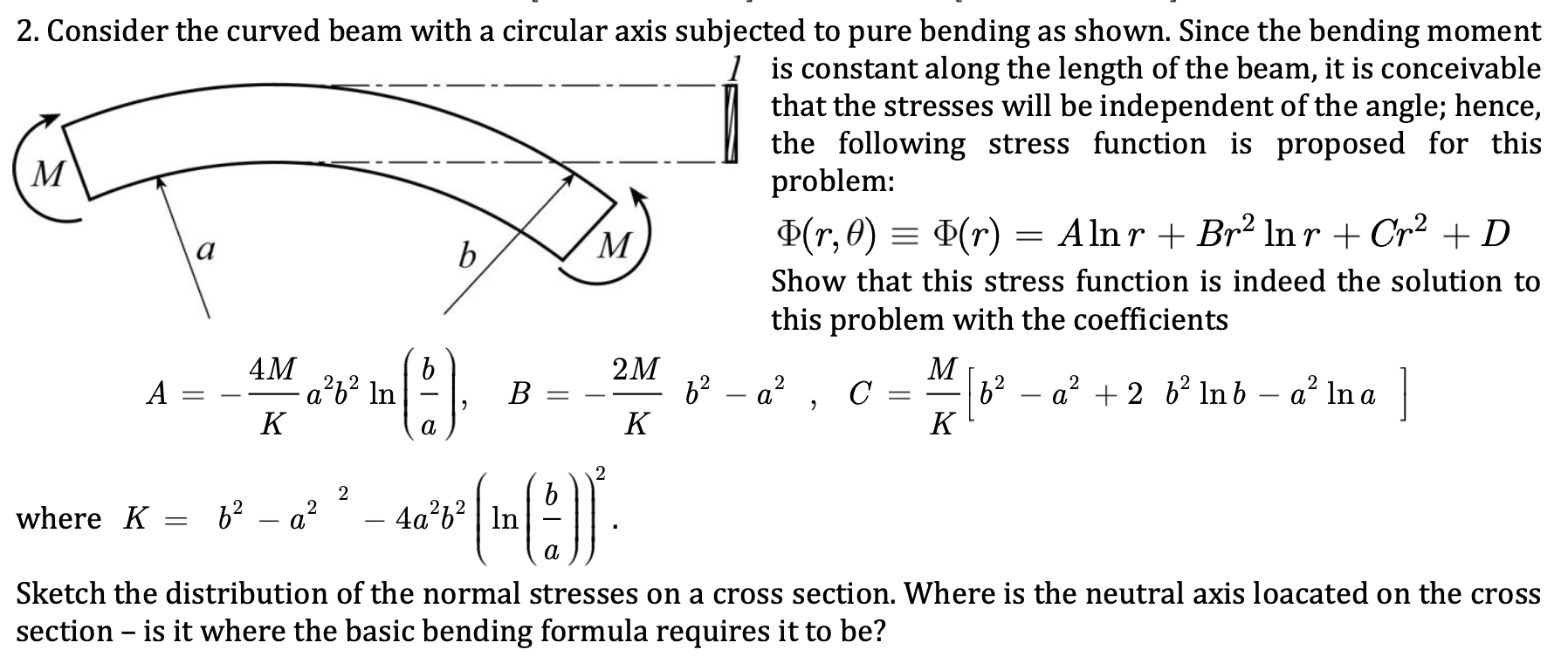 2. Consider the curved beam with a circular axis | Chegg.com